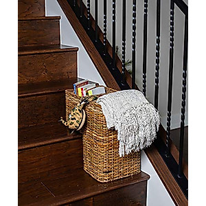 BirdRock Home Stair Basket for Staircases - Wicker Woven Storage Bin for Stairs - Natural Brown Organizer Baskets - Cut Out Handles - Reduce Clutter