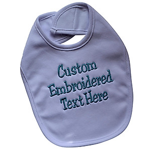 Funny Girl Designs Personalized Baby Bib EMBROIDERED with Your Custom Text and Color 100% Cotton Unisex (GRAY BIB)