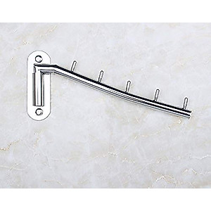 2 Set of NUZAMAS Wall Mounted 304 Stainless Steel Swing Arm Holders, Clothes Coat Hanger, 5 Hooks Coat Rack Closet, Storage Organizer Mirror Finished with Installation Kits