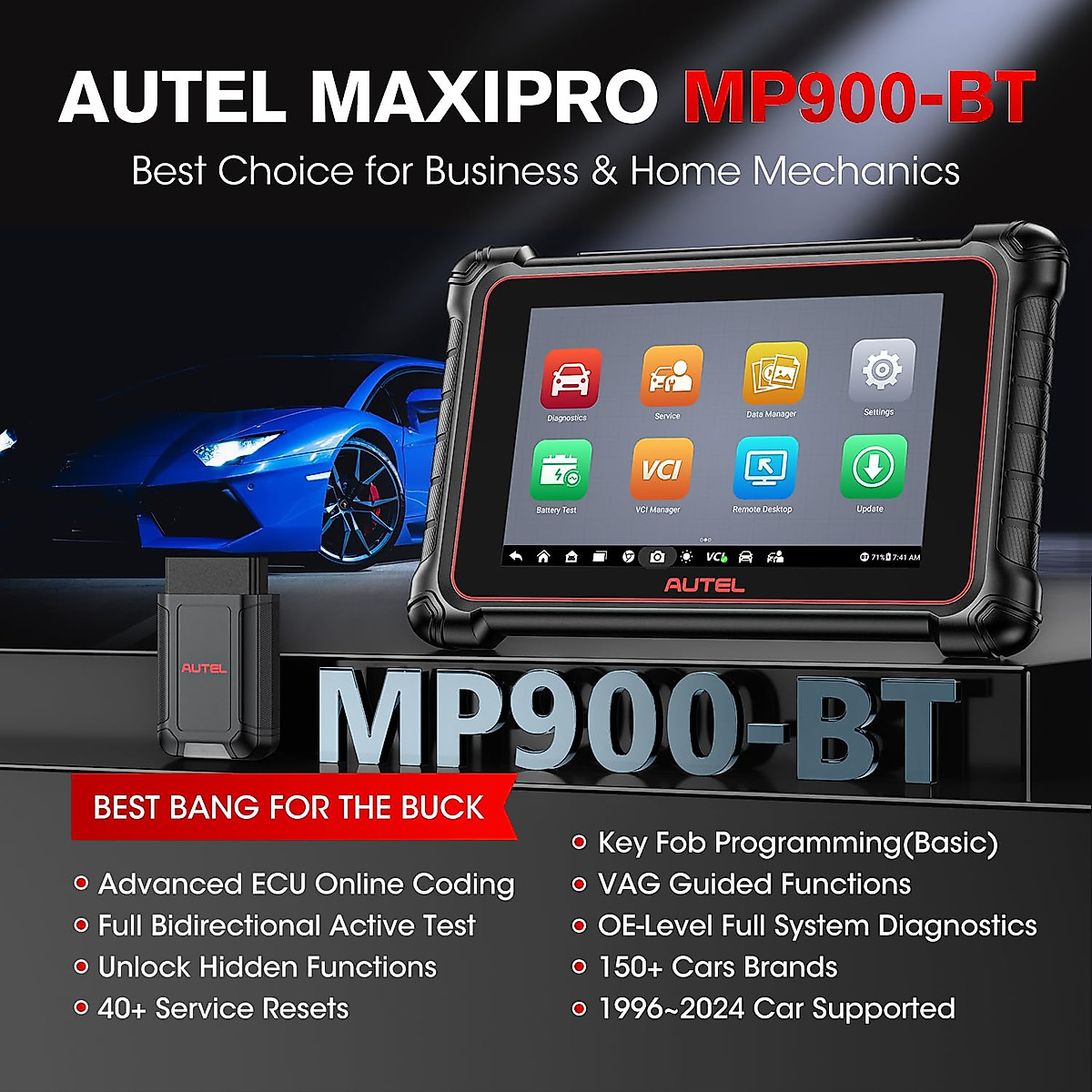Autel MaxiPRO MP900-BT Scanner w/ $60 MV108S - 2024 DoIP/CAN FD MP900BT, Newer Model of MS906BT MP900 DS900 DS808, Pro ECU Coding, 3000+ Bidirectional, 40+ Services, VIN/License Scan, OS 11, FCA SGW