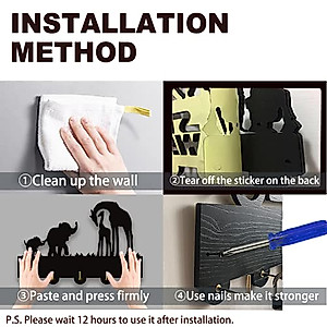 SCITOY Giraffe Key Hooks, Animal Theme Wall Mount Organizer, Wooden Key Holder with 5 Metal Hooks,19 * 29 * 3cm Black Home Decoration for Storage, Living Room, Hallway, Office… (Giraffe and Elephant)