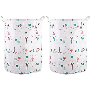 2pcs Cotton Home Style Bin Organizer Baby Folding Dirty Room Saving with Buck Hamper Basket Living Double Foldable Bucket Clothes Handles Container Round