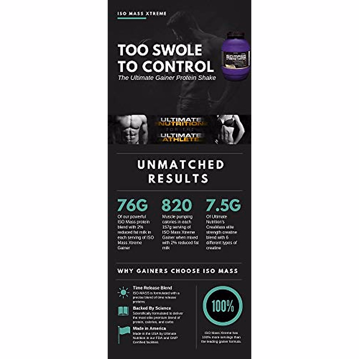 Ultimate Nutrition ISO Mass Xtreme Gainer, Weight Gainer Protein Powder with Creatine, 60 Grams of Protein, Whey Isolate Protein Powder for Lean Muscle Gain, 10 LBS with 30 Servings, Vanilla Ice Cream