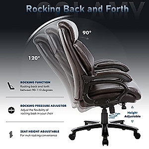 Big and Tall Office Chair 400lbs-Heavy Duty Executive Desk Chair, High Back Ergonomic Leather Computer Chair with Padded Armrests for Heavy People-Brown