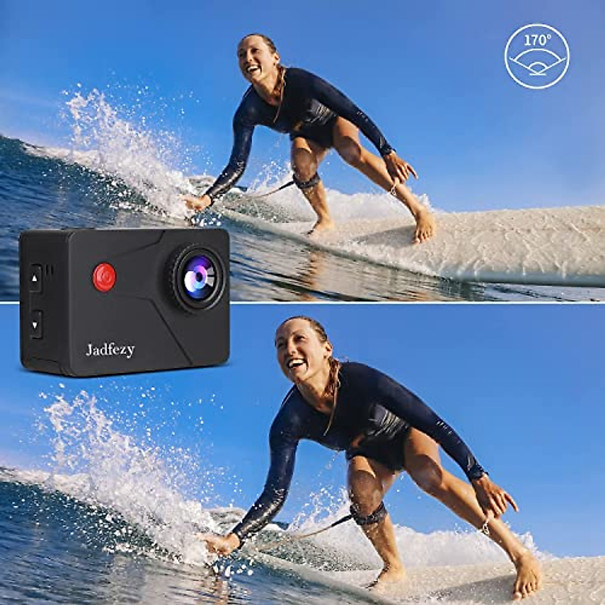 Jadfezy Action Camera 4K with WiFi, Remote Control, Sports Camera with Charger and 2×1350 mAh Batteries, 30M/98FT Waterproof Camera Mounting Accessories for Helmet and Bicycle etc. (4K 30FPS)