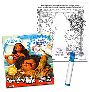 Disney Princess Magic Ink Coloring Book Set - Bundle of 3 Imagine Ink Books for Girls Kids Toddlers Featuring Disney Princess, Moana, and Minnie Mouse with Invisible Ink Pens and Stickers