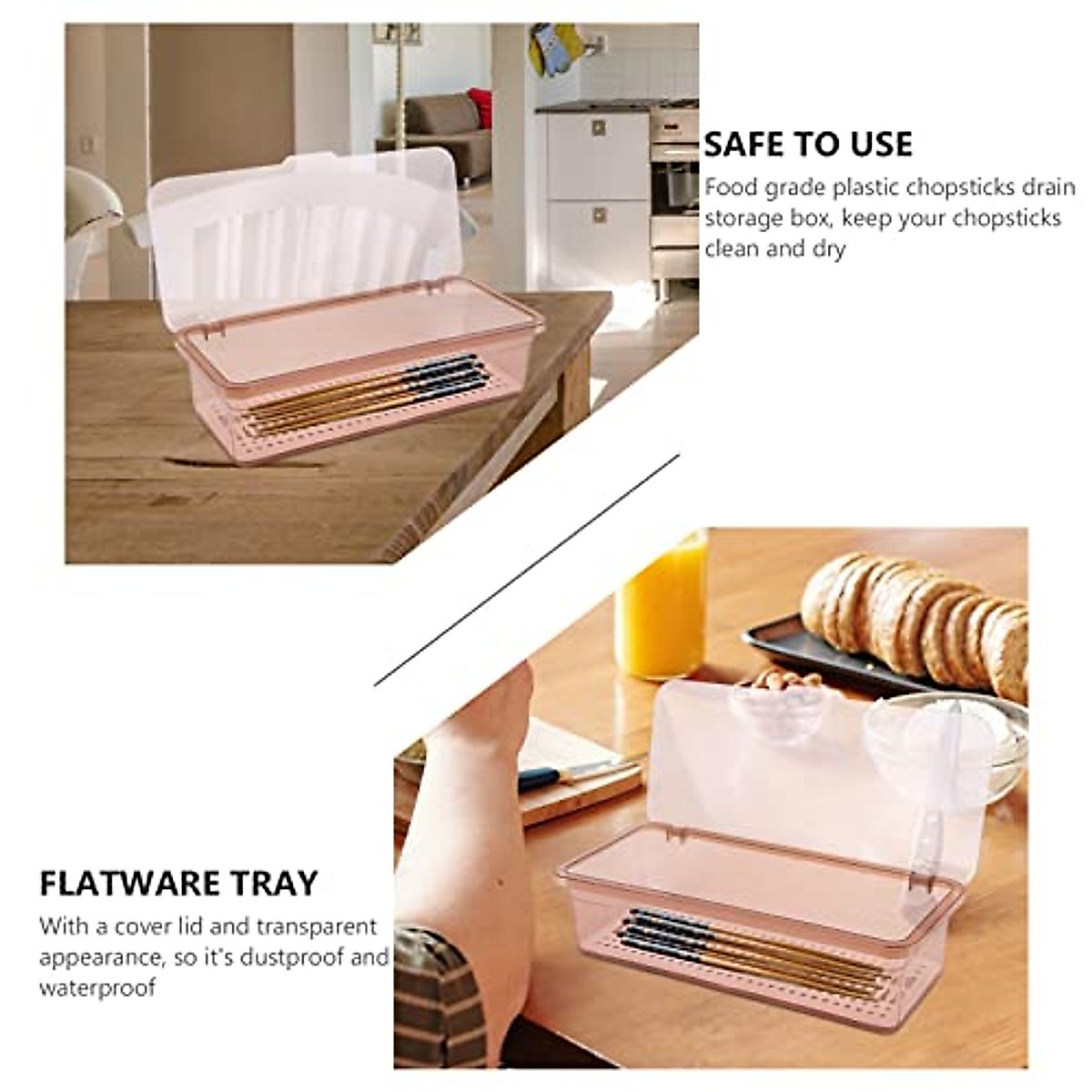 DOITOOL Flatware Tray with Lid and Drainer, Tableware Utensil and Cutlery Drawer Organizer with Lid Covered Silverware Tray to Keeps Your Cutlery Organized and Protected ( Brown )
