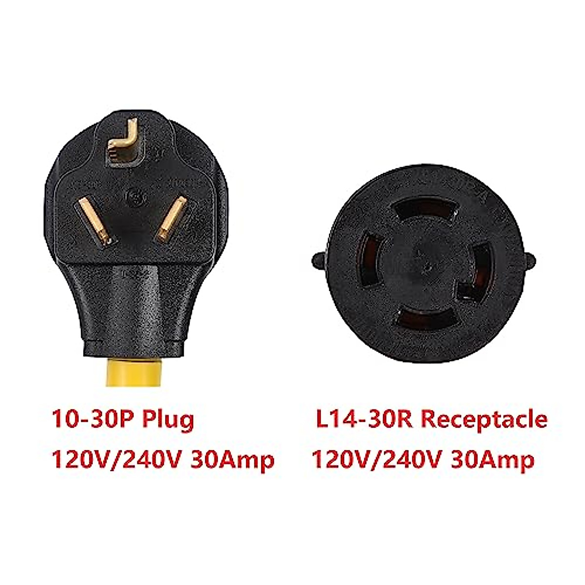 ONETAK NEMA 10-30P to L14-30R 120V/240V 30 Amp to 3 Prong Male Plug 4 Prong Twist Lock Female Outlet Recepacle Welder Welding RV Dryer Power Cord Adapter