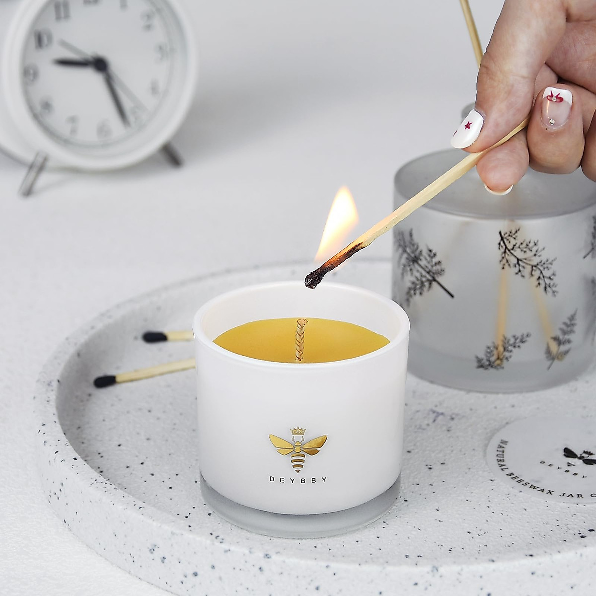 DEYBBY Beeswax Jar Candle - Pure Beeswax Candles in White Glass - Handpour Candle with Natural Honey Scent, 22-24 Hours Burning