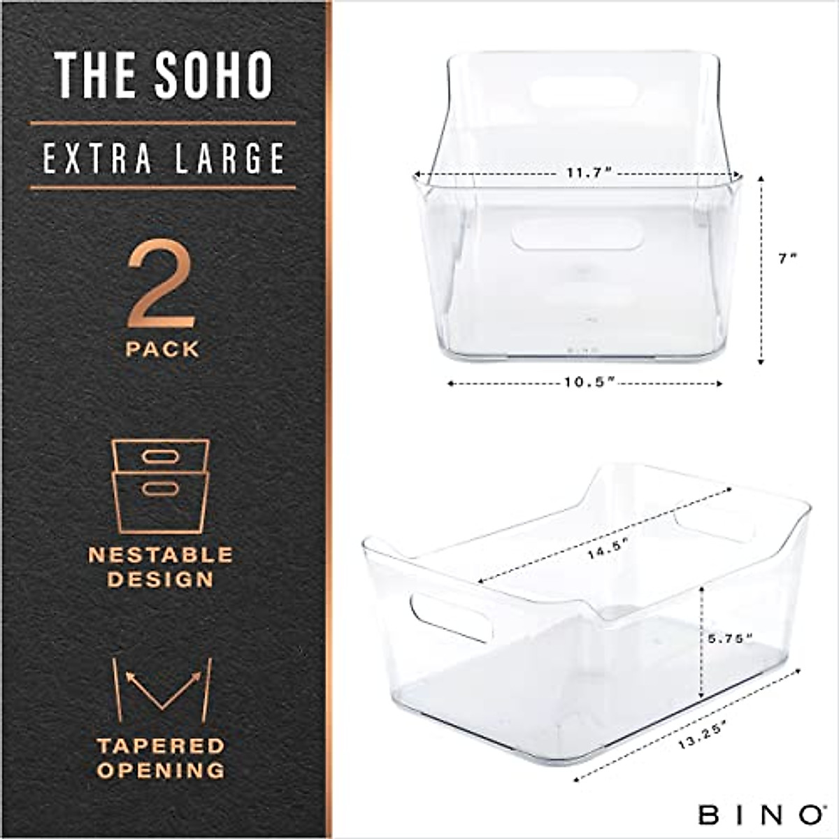 BINO | Plastic Organizer Bins, X-Large - 2 Pack | THE SOHO COLLECTION | Multi-Use Organizer Bins | Pantry Organizer & Freezer Organizer Bins | Plastic Storage Containers | Bins for Home & Kitchen Org