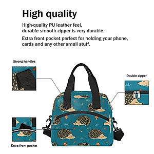 Cute Hedgehogs Lunch Bag Tote Bag Leakproof Cooler Bag Hedgehogs Animal Lunch Box with Front Pocket Water-resistant Thermal Lunch Bags with Shoulder Strap for Picnic/Hiking/Beach/Work