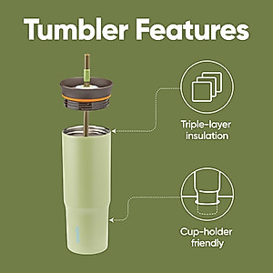 Owala Stainless Steel Triple Layer Insulated Travel Tumbler with Spill Resistant Lid and Straw, BPA Free, 24 oz, Brown/Green (Brave Adventures)