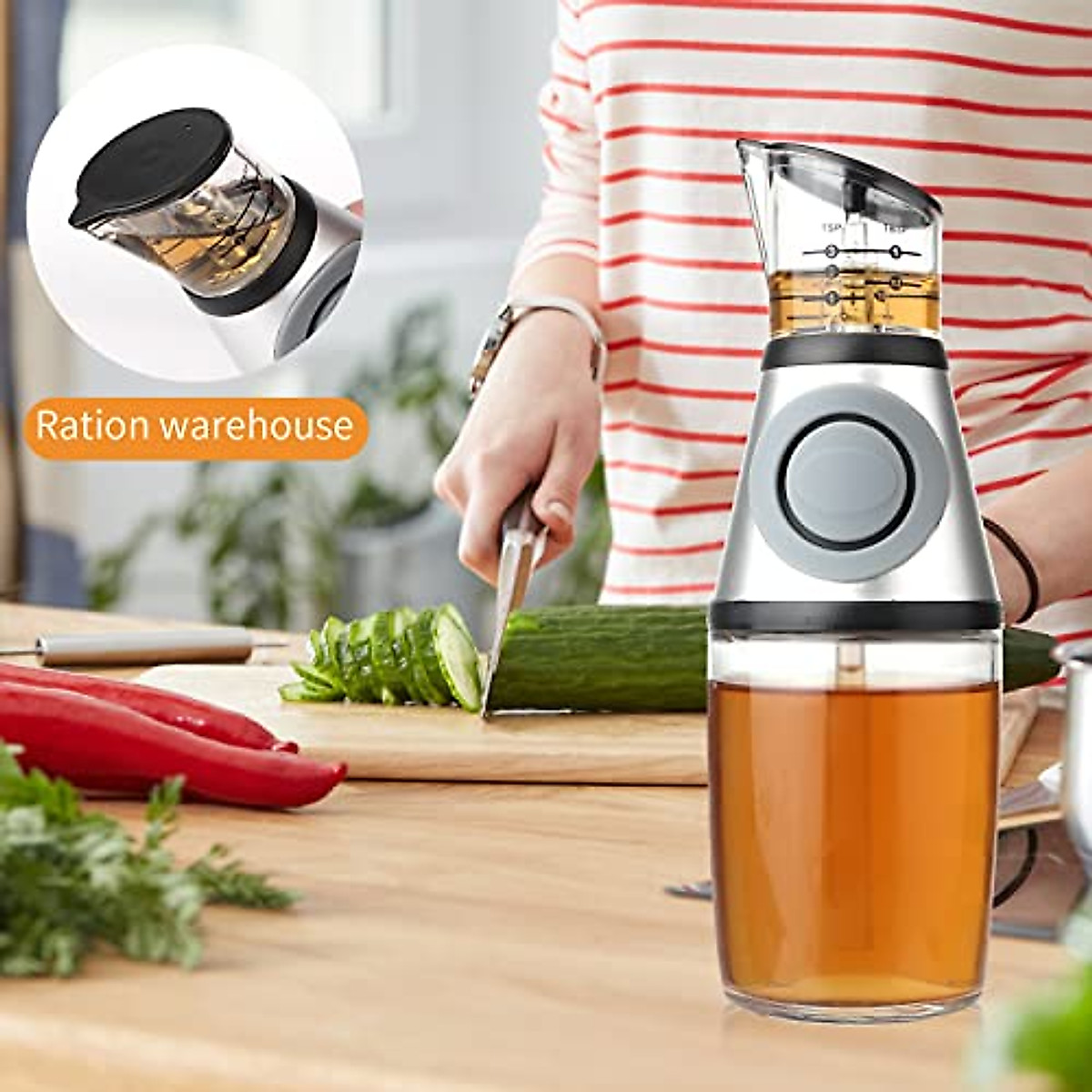 Oil dispenser bottle for kitchen,Olive Oil Dispenser,Superior Glass Oil and Vinegar Dispenser with Measuring,8.5 Oz Wide Opening Oil Dispenser Bottle for Kitchen, Cooking,BBQ,Salads,Baking Frying