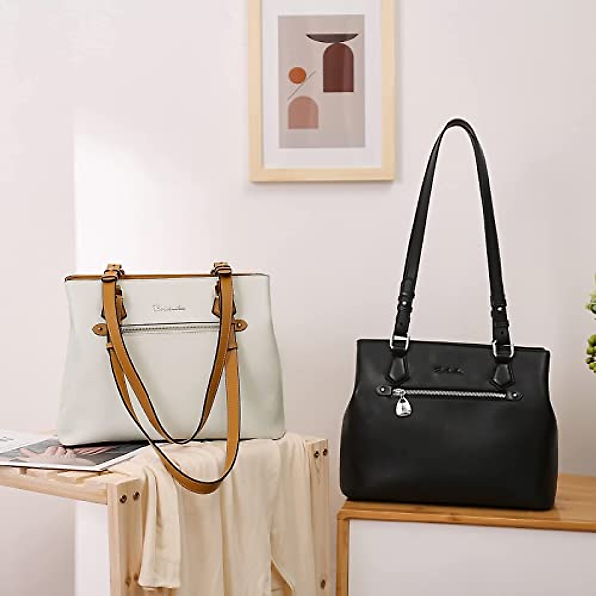 BOSTANTEN Women Handbag Genuine Leather Soft Designer Top Handle Purses Bundle with Women Leather Wallet RFID Blocking Small Bifold Wallet