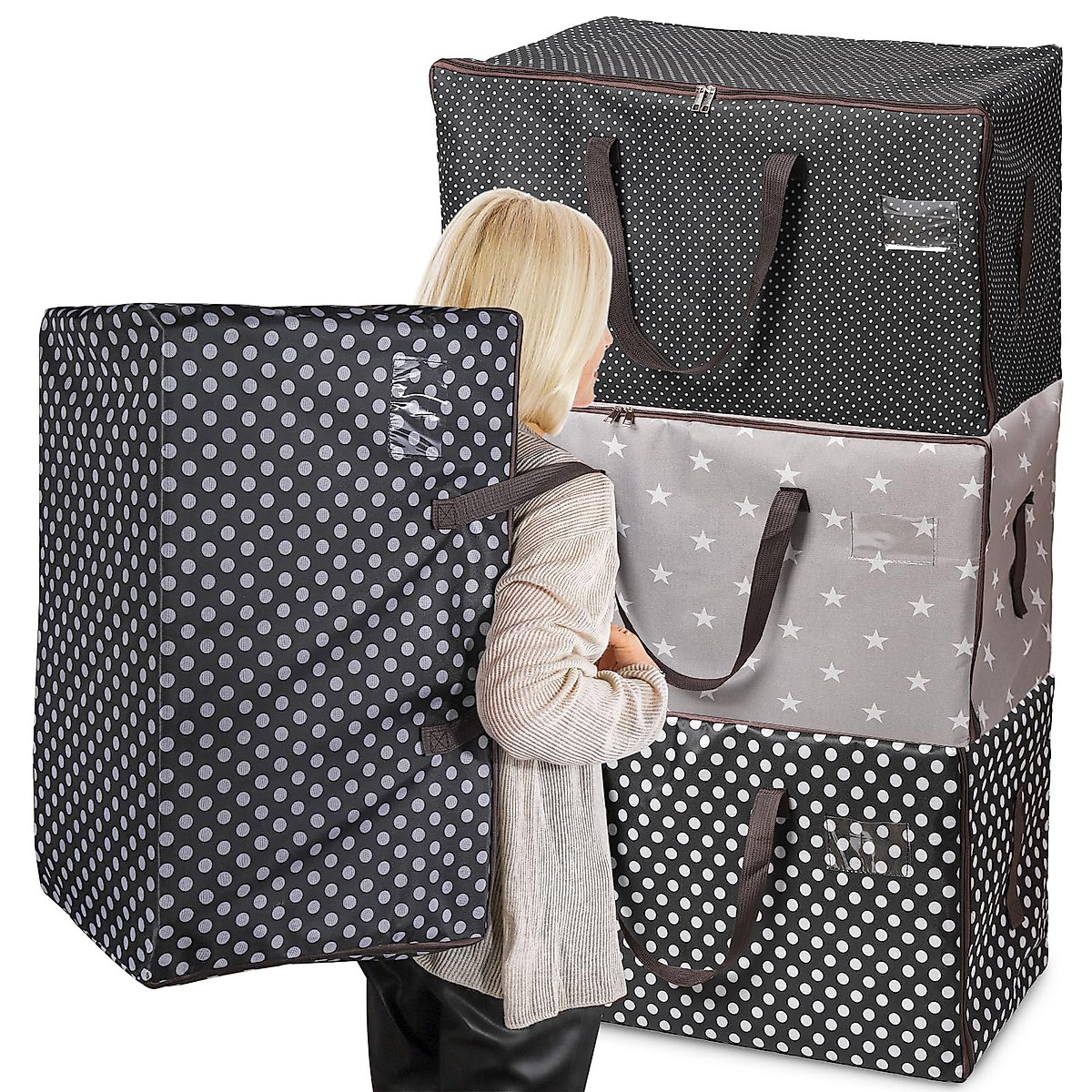 Yopay 3 Pack Extra Large Moving Bags, Heavy Duty Packing Tote Bags for Moving, Waterproof Strong Handle Zipper Clothes Storage Containers Bins for Camping and Travel, 28" L X 14" H X 16" D