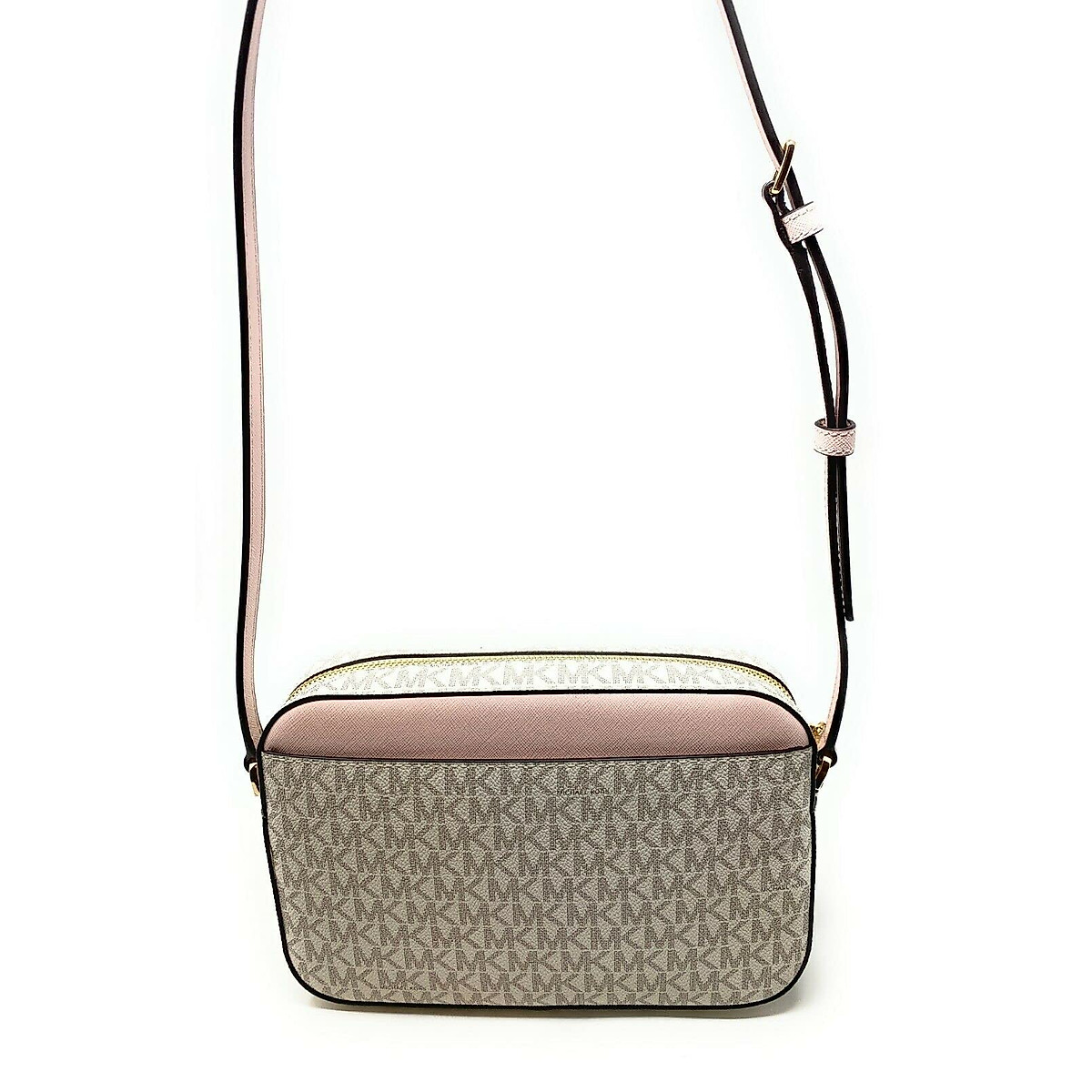 Michael Kors Jet Set Saffiano Leather Crossbody Bag (Vanilla Sig Powder Blush)