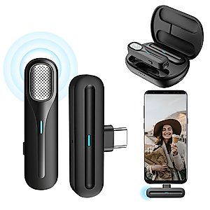 Jassco Wireless Lavalier Microphone for Android USB C Phone, Noise Reduction Lapel Mic Clip with Charging Case Recording, YouTube, Facebook LiveStream, Vlog, TikTok (No APP or Bluetooth Needed), DX01