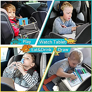 Blissful Diary Kids Travel Tray for Toddler Car Seat, Car Seat Tray for Road Trip, Road Trip Essentials Car Tray with Drawing Kit, Markers Desk Organizer for Car Airplane Travel Activities (Dinosaur)