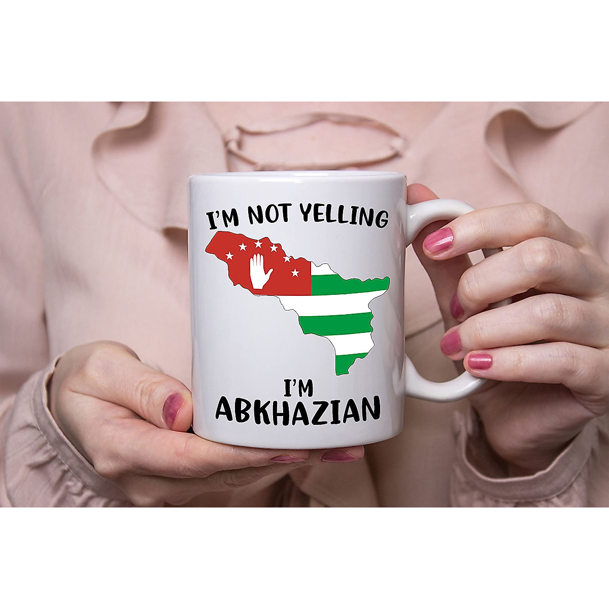 Funny Abkhazia Pride Coffee Mugs, I'm Not Yelling I'm Abkhazian Mug, Gift Idea for Abkhazian Men and Women Featuring the Country Map and Flag, Proud Patriot Souvenirs and Gifts