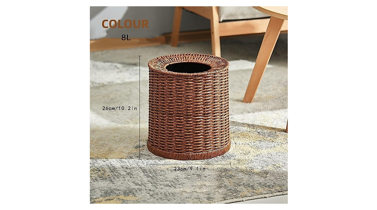 Round Wicker Waste Paper Bin with Removable Liner - 12L & 8L