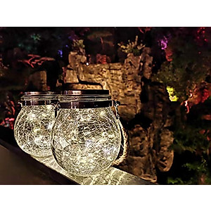 2 Pack Hanging Solar Powered LED Lights,Cracked Glass Ball Light, Waterproof Outdoor Christmas Decorative Lantern for Garden, Yard, Patio, Lawn(Warm White)