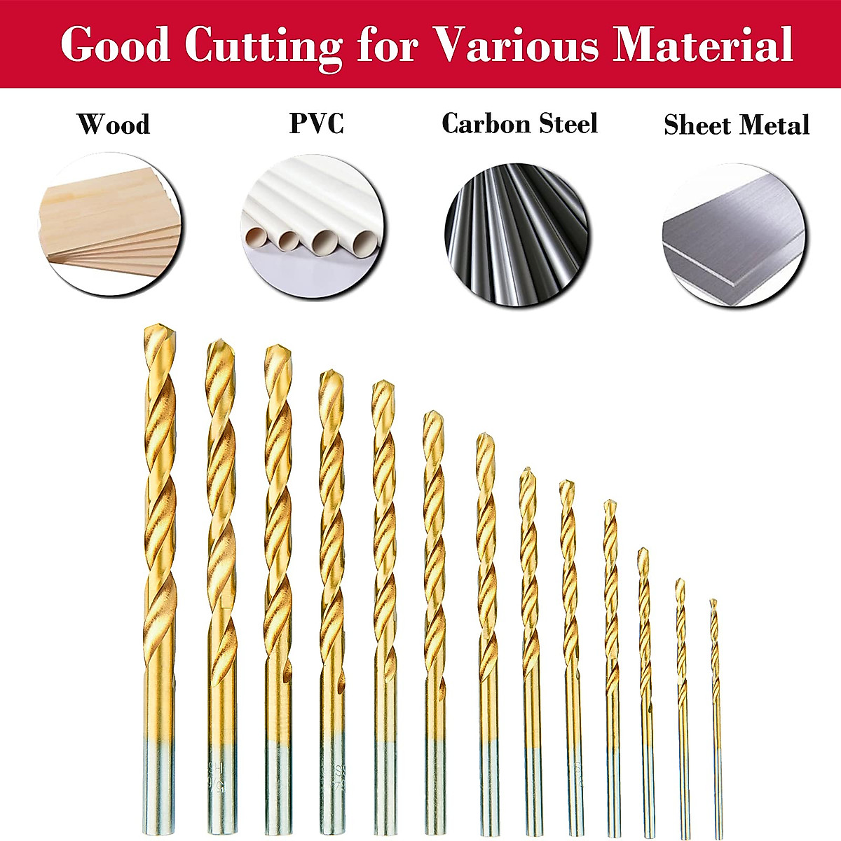 SATTDMAIC 13Pcs Drill Bit Set, HSS Metal Drill Bits with Titanium Finish, 1/16”-1/4” for Wood, Plastic, Aluminum Alloy, Metal, with Metal Drill Index (Drill bit Set)