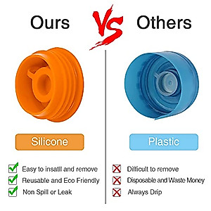 Sophico 5 Gallon Water Jug Cap, 55mm Water Bottle Caps, Silicone Reusable Bottles Lids Replacement, Non-Spill and Anti Splash (4 Pack, Orange)