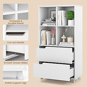 Giantex 51" Tall Bookcase with 2 Drawers, 4-Tier Open Bookshelf with 4 Storage Cubes, Modern Display Shelf with Anti-Toppling Devices, Freestanding Wooden Storage Shelf for Home Office, White