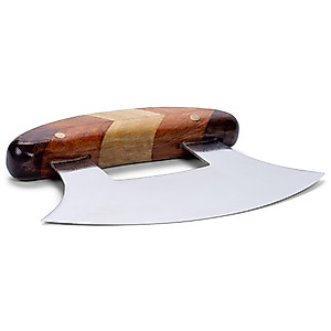 Elanze Designs 271 Wooden Handle Brown 8 Inch Wood and Stainless Steel Ulu Knife