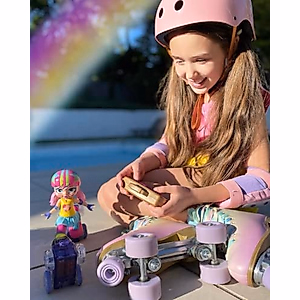 JAKKS Pacific Rock N Rollerskate Doll Rainbow Riley Light Up Remote Control Rollerskating Doll - Plays Music and Skates!, 10" H