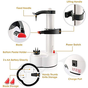 Multifunctional Electric Automatic Peeler Stainless Steel Fruit and Vegetable Peeler Machine Kitchen Peeling Tool for Apple and Potato [2 Replacement Blades] - White