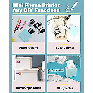 Phomemo Label Maker -M02 Pocket Printer Thermal Bluetooth Sticker Maker with 3 Rolls Paper, for DIY Creation, Study Notes, Memo, List, Work Plan, Gift, Cyan