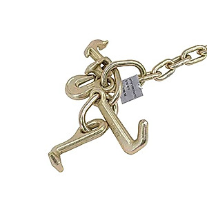 Mytee Products 5/16" x 6' Long Shank J Hook Tow Chain with RTJ Cluster & Grab Hook, 4700 lbs WLL - Heavy Duty Grade 70 Transport Tow Chain J Hook