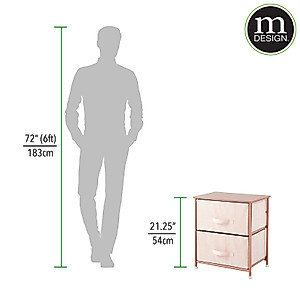 mDesign Small Storage Dresser End/Side Table Night Stand with 2 Removable Fabric Drawers - Organizer for Bedroom, Living Room, Closet - Hold Clothes, Accessories, Lido Collection, Light Pink/Rose Gold