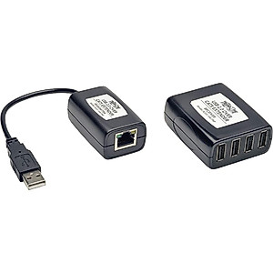 Tripp Lite 4-Port USB 2.0 over Cat5/Cat6 Extender Hub Kit, Transmitter & Receiver (B203-104-PNP),Black