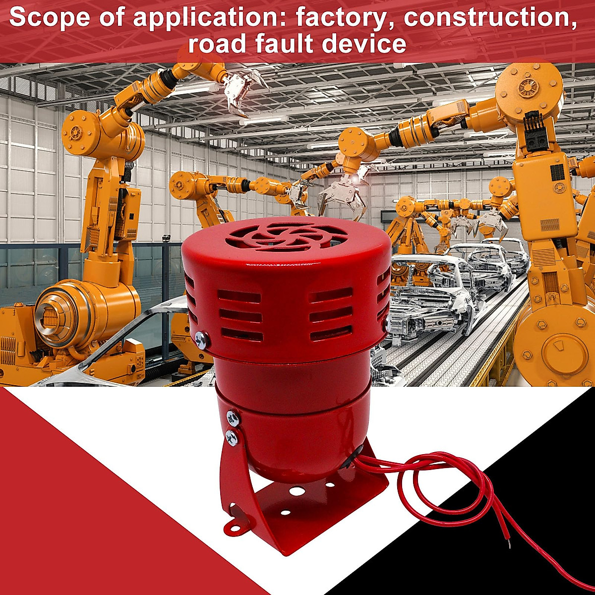 Sydien Motor Siren Red 1Pc AC 110V 114dB Industry Electric Motor Alarm Driven Siren, Horn Sound Buzzer Alarm Bell for Home, Industries, Stores and Security Alarm System