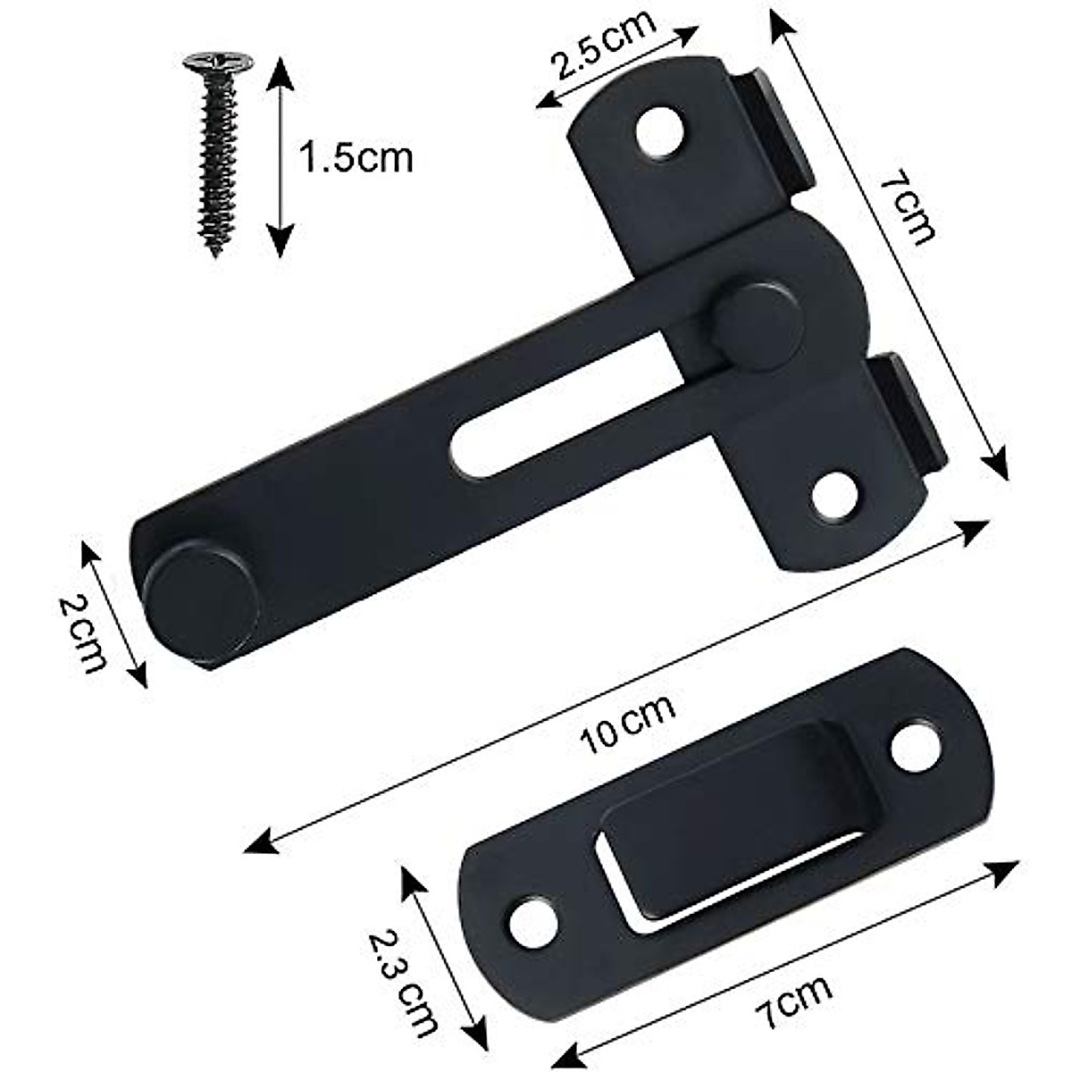 2 Pack Large Stainless Steel Gate Latches, Door Holder Flip Latch Safety Door Bolt Latch Lock (Black)