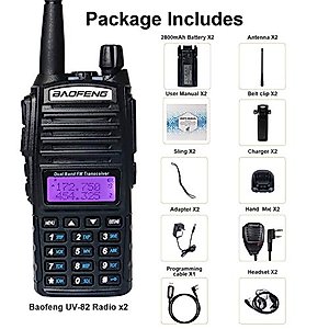 BaoFeng UV-82 High Power BaoFeng Radio Ham Radio Handheld 2 Way Radio Walkie Talkies with Earpiece,Handheld Speaker Mic and Programming Cable (2 Pack-Black)