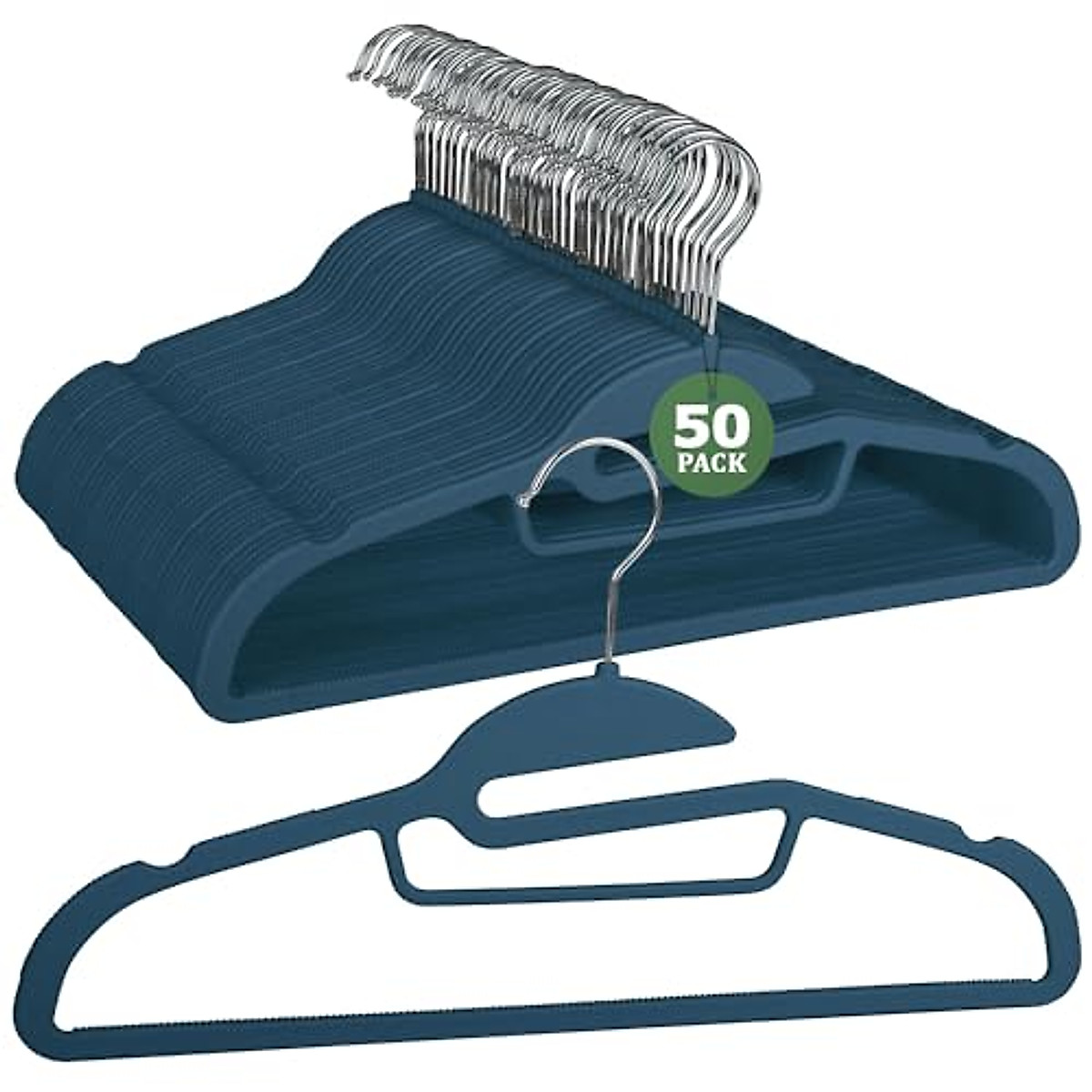 Flysums Plastic Hangers, 50 Pack Coat Hangers Rubber Coated Clothes Hangers with Non-Slip Design, Ultra Slim & Heavy Duty Suit Hangers, Space Saving Hangers for Closet (Blue- S Shaped)