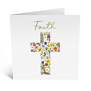 CENTRAL 23 Easter Cards with Envelopes - Religious Card - Baptism Card for Christian Brother or Sister - Christening, Communion - Religious Birthday Card - Floral - 'Faith' - Sympathy Card