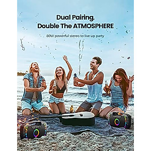 Portable Bluetooth Speaker, 40W(60W peak)Stereo Loud Sound, IPX7 Waterproof Speaker with Beat-Driven Lights,Deep Bass, Bluetooth 5.3 Wireless Pairs, 10000mAh Battery for Outdoor, Party, Camping Gifts