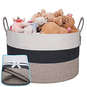 Extra Large Cotton Rope Basket Woven Basket Storage Baby Laundry Hamper with Handles for Nursery Laundry, Clothes, Toys, Blanket, Magazines, Towels, Home Organize Container 21.7" x 21.7" x 13.8"