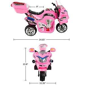 Lil' Rider Electric Motorcycle for Kids – 3-Wheel Battery Powered Motorbike for Kids Ages 3-6 – Fun Decals- Reverse- and Headlights (Pink), Large