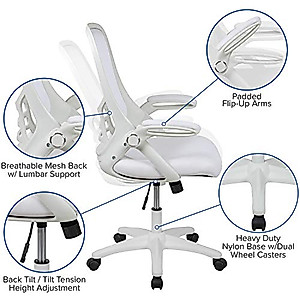 Flash Furniture High Back White Mesh Ergonomic Swivel Office Chair with White Frame and Flip-up Arms 26.5D x 26.5W x 44H in