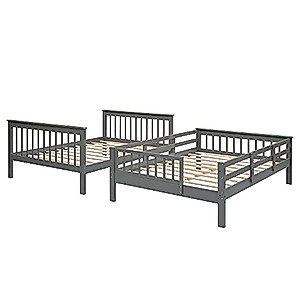 Merax Full-Over-Full Soild Wood Stairway Bunk Bed with Storage and Guard Rail for Bedroom, Dorm, Bunk Bed for Kids, Adults, Gray