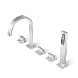 Roman Bathtub Faucet Set with Handheld Sprayer and Rough-in Valve Widespread Deck Mount 5 Hole Classic High Arch Tub Faucets Trim Kit 3 Handle with Diverter Lever Bath Tub Filler (Brushed nickel)