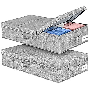 Under Bed Storage, 2 Pack Large Underbed Storage Containers with Lids, Foldable Under Bed Clothes Storage Bins with Handle, Under Bed Storage Organizer Box for Clothes Blankets Shoes Pillows (Grey)