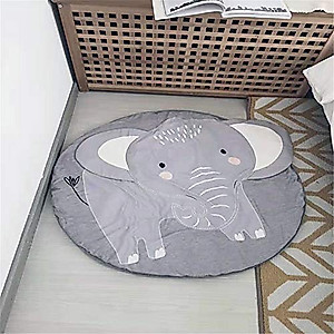 Ustide Nursery Kids Rug Creeping Crawling Mat Elephant Baby Rug Childrens Floor Area Rug Mat 100% Cotton Baby Crawling Mat Round Infants School Carpet Decor, Gray Round Cartoon Mat