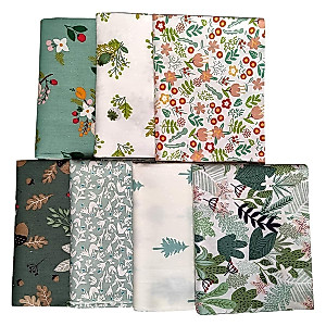 Qililandiy 7 Pcs Green Floral Fat Quarters Fabric Bundles Quilting Fabric Bundle Patchwork for Sewing Quilting and Crafting (18x22 inch)