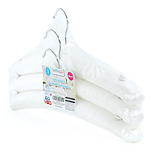 HANGERWORLD 3 Pack White Satin Padded Hangers with Non-Slip Buttons -15inch Cushioned Coat Hanger for Dresses, Sweaters, Blouses, Shirts, Women's Clothing
